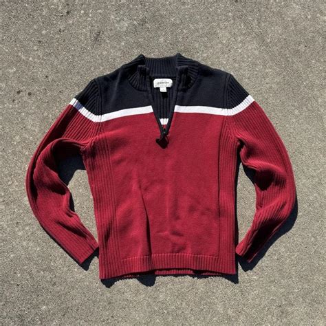 Vintage Colorblock Quarter Zip Knit Depop