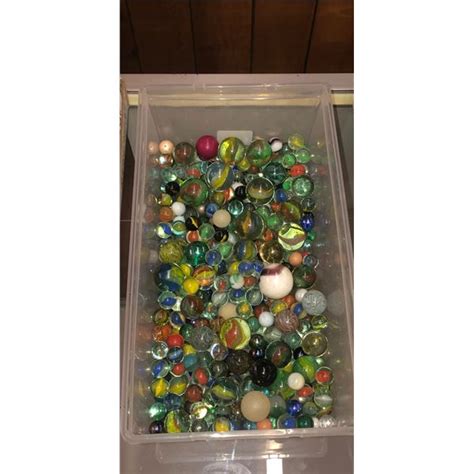 Plastic Bin Of Assorted Marbles