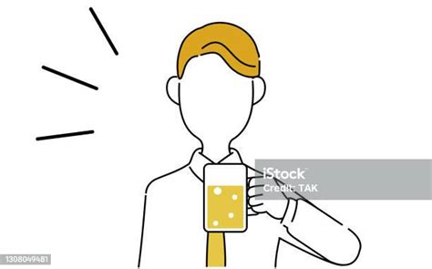 얼굴없는 포즈 일러스트레이션 사무직 노동자의 상반신 직장에서 집으로 가는 길에 맥주 맥주에 대한 스톡 벡터 아트 및 기타 이미지