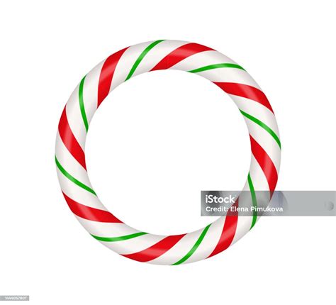 빨간색과 녹색 줄무늬가있는 크리스마스 사탕 지팡이 원형 프레임 줄무늬 사탕 롤리팝 패턴이있는 크리스마스 테두리 빈 크리스마스와