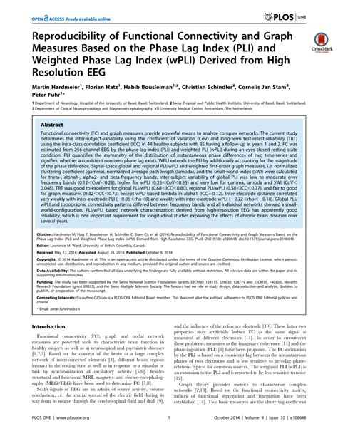 Pdf Reproducibility Of Functional Connectivity And Graph Measures Based On The Phase Lag Index