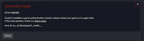 Couldn T Establish A Game Authentication Session Please Restart Your Game Or Try Again Later