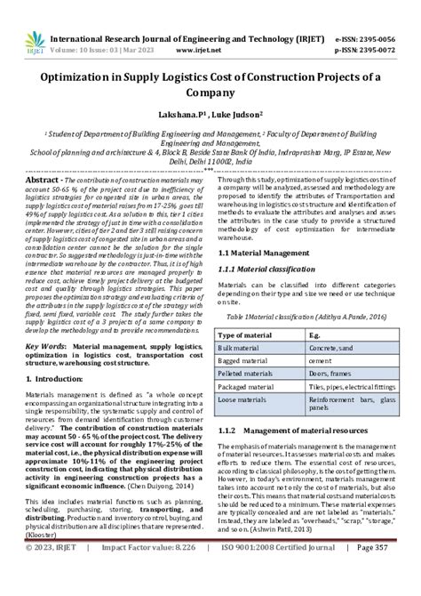 Pdf Optimization In Supply Logistics Cost Of Construction Projects Of