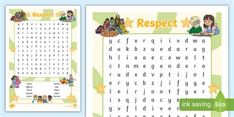 Respect Word Search Respect Keywords Respect
