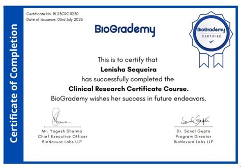 Clinicalresearch Course Biogrademy Lenisha Sequeira
