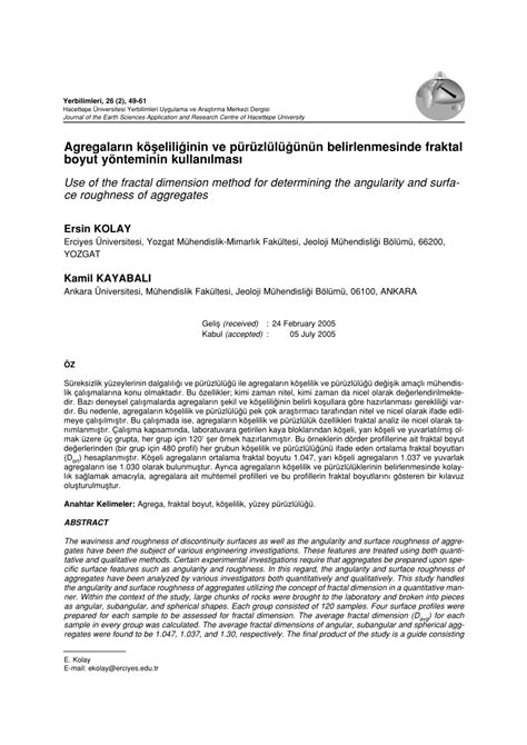 Pdf Use Of The Fractal Dimension Method For Determining The Angularity And Surface Roughness