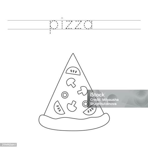 글자를 추적하고 만화 피자 조각을 색칠하십시오 아이들을 위한 손글씨 연습 0명에 대한 스톡 벡터 아트 및 기타 이미지 0명