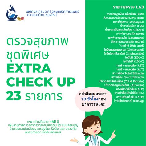 ตรวจสุขภาพชุดพิเศษ 23 รายการ รวมตรวจมะเร็ง Extra สำหรับผู้หญิงหรือผู้ชายอายุ 45 ปีขึ้นไป ที่