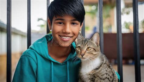 Brunette Teen Grins Wide With Adorable Tabby At Animal Shelter