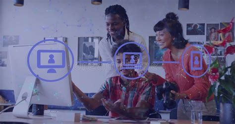 Animation Of Flow Chart And Connected Dots Over Diverse Coworkers