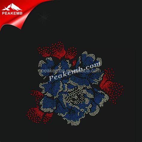 Red Blue Color Big Custom Flower Rhinestone Transfer Applique Motifs