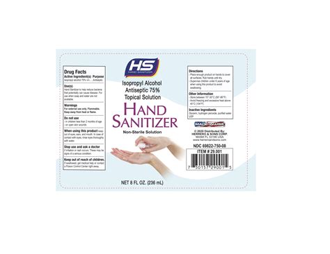 Hs Hand Sanitizer Isopropyl Alcohol Antiseptic 75 Topical Solution