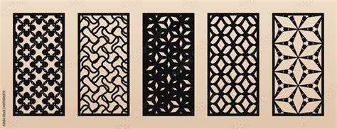 Cnc Laser Cut Vector Patterns Modern Abstract Geometric Panels With Floral Grid Mesh Weave