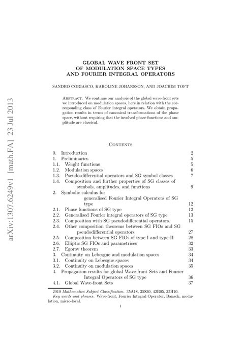 Pdf Global Wave Front Set Of Modulation Space Types And Fourier