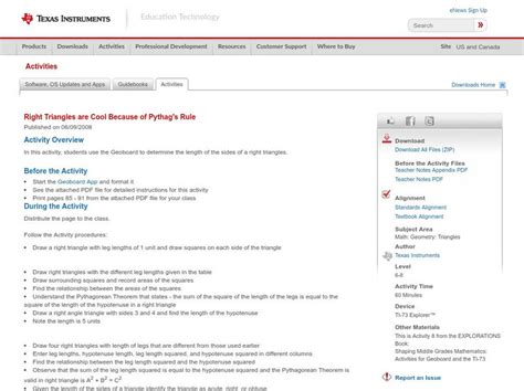 Texas Instruments Right Triangles Are Cool Because Of Pythags Rule Activity For 9th 10th