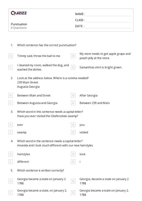 50 Punctuation Worksheets For 5th Class On Quizizz Free And Printable