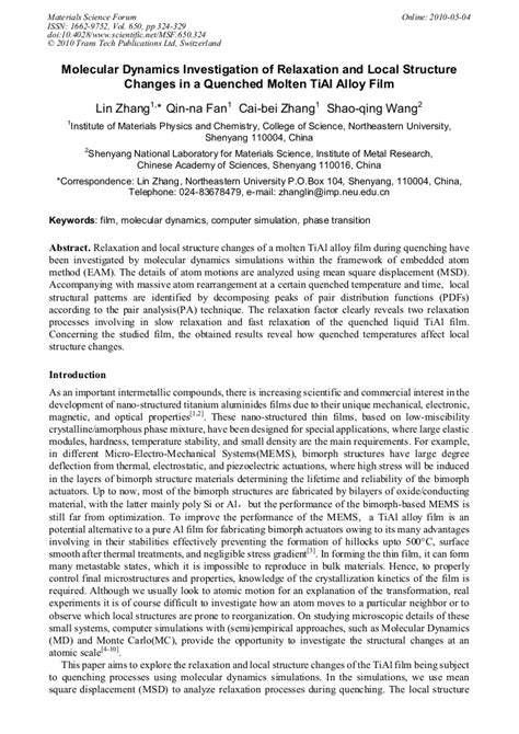 Molecular Dynamics Investigation Of Relaxation And Local Structure