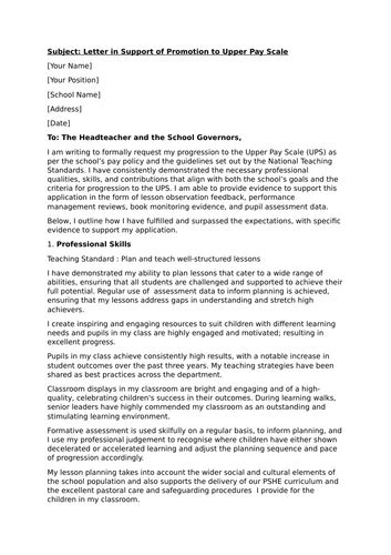 Model Letter For Progression From Main Pay Scale To Upper Pay Scale