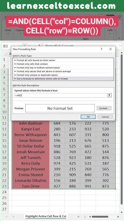Excel Pro Trick Highlight Active Cell Active Row And Active Column In