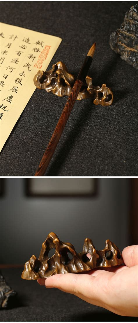 弘梅太湖石镇纸镇尺 仿古青铜器多功能创意笔山笔搁 文房四宝礼品摆件毛笔架子 融创集采商城
