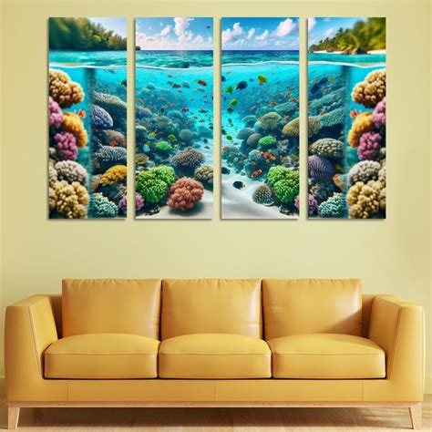 Coral Gardens Snorkeling Paradise 4 Piece Hd Modern Canvas Panels — Original Frame Coral Gardens Snorkeling Paradise 4 Piece Hd Modern Canvas Panels — Original Frame