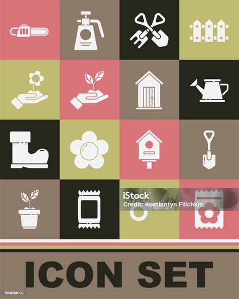 식물 삽 물뿌리개 갈퀴 식물 손 환경 손 들고 꽃 전기톱 및 농장 집 아이콘의 씨앗으로 가득 찬 세트 팩 벡터 가방에 대한 스톡 벡터 아트 및 기타 이미지 Istock