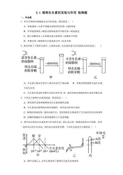 51 植物生长素的发现与作用 检测题（有解析） 2023 2024学年高中生物学北师大（2019）选择性必修第一册 21世纪教育网