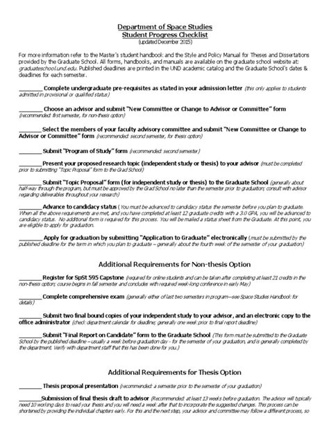 Department Of Space Studies Student Progress Checklist Graduateschool