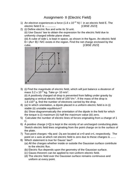 Assignment Iii Electric Field Pdf Electric Field Electromagnetism