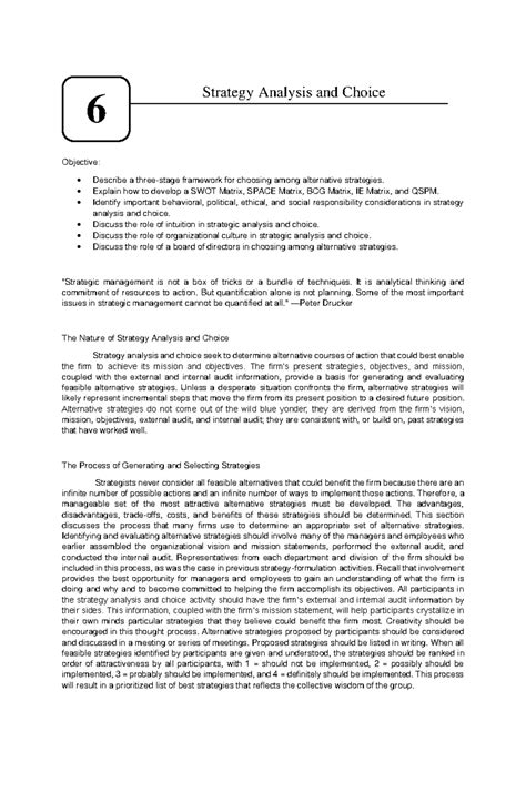 Chapter 6 Strategy Analysis And Choice Objective Describe A Three