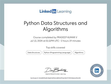 Completed Python Data Structures And Algorithms Course Pradeep Kumar V Posted On The Topic