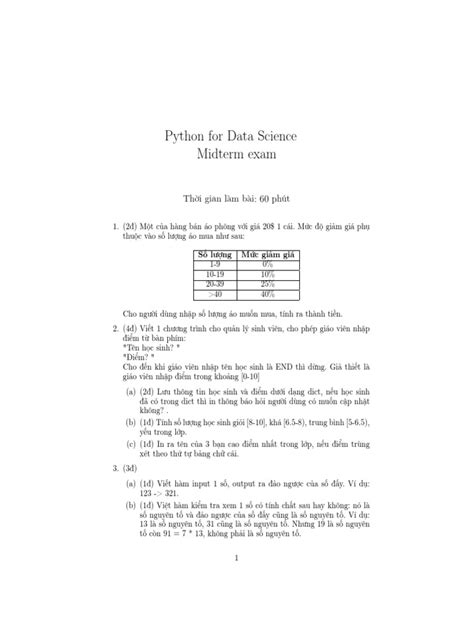 Python For Data Science Midterm Exam Th I Gian Làm Bài 60 Phút Pdf