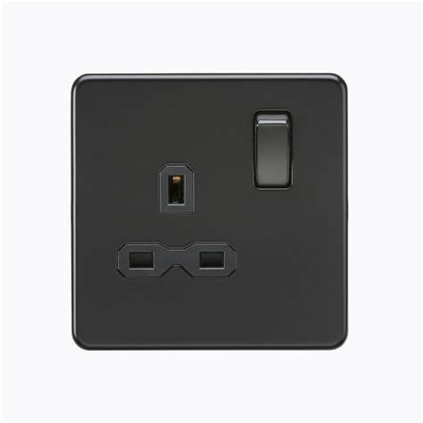 Screwless A G DP Switched Socket Matt Black With Black Insert Evolution Electronics