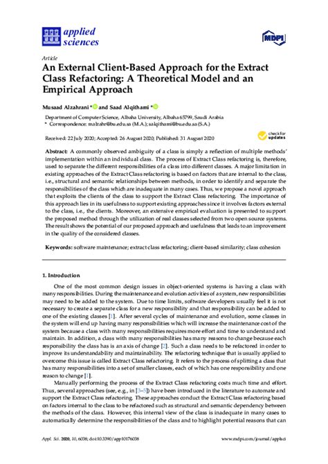 Pdf An External Client Based Approach For The Extract Class Refactoring A Theoretical Model