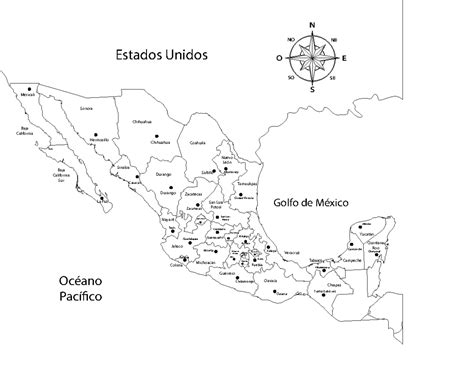Mapa De México Con Nombres En Blanco Y Negro Jalisco Durango