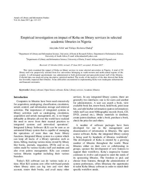 pdf empirical investigation on impact of koha on library services in