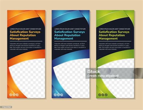 제목이 있는 세로 레이아웃의 추상적인 소셜 미디어 게시물 배너 디자인 템플릿 모음은 평판 관리에 대한 만족스러운 설문 조사입니다 0명에 대한 스톡 벡터 아트 및 기타 이미지