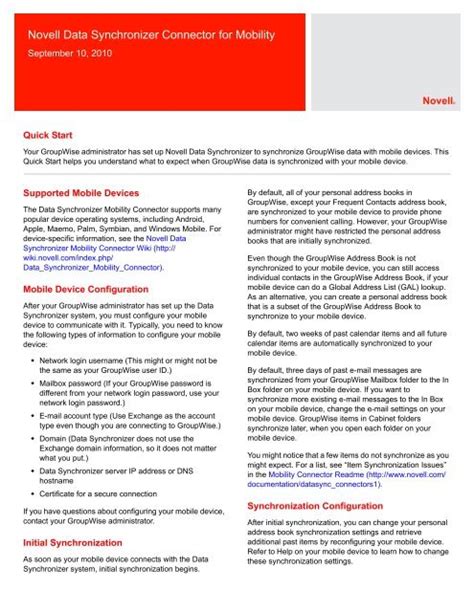 Novell Data Synchronizer Connector For Mobility Casper College