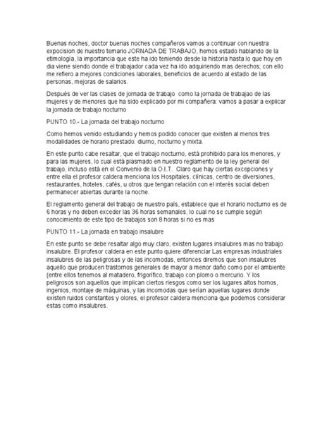 Jornada De Trabajo Nocturno Pdf Tiempo De Trabajo