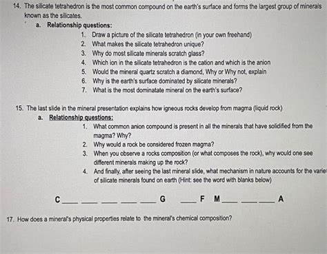 Solved 14 The Silicate Tetrahedron Is The Most Common