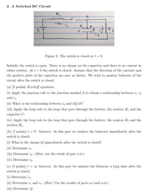 Solved 2 A Switched RC Circuit R A ε Τ с Figure 2 The Chegg com