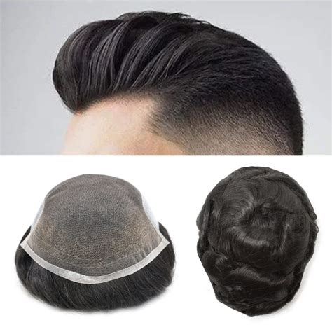 Mens Toupee Human Hair Replacement System Swiss Lace Front