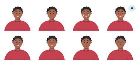 아프리카 계 미국인 남자 감정 설정 다른 얼굴 아바타 사람의 얼굴 표정 아이콘 개성 개념에 대한 스톡 벡터 아트 및 기타 이미지 개성 개념 개체 그룹 귀여운 Istock
