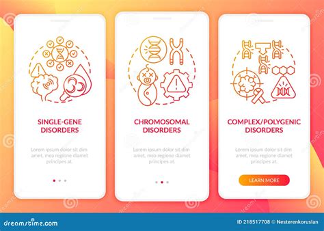 Types Of Genetic Disorders Red Onboarding Mobile App Page Screen With Concepts Stock Vector