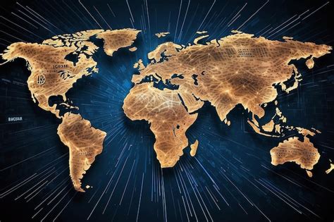 Premium Photo Global Abstract Bitcoin Crypto Currency Blockchain Technology World Map