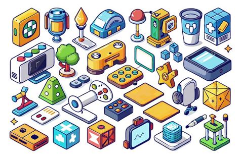 A Collection Of Colorful Isometric Game Assets Premium Ai Generated Vector