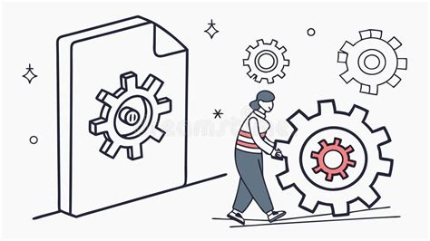 Person With Gear And Document Process Management Workflow Engineering Task Vector Design
