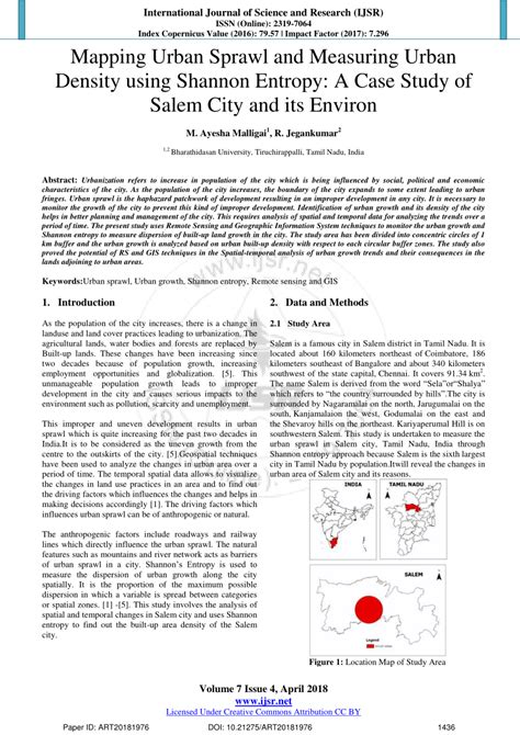 pdf mapping urban sprawl and measuring urban density using shannon