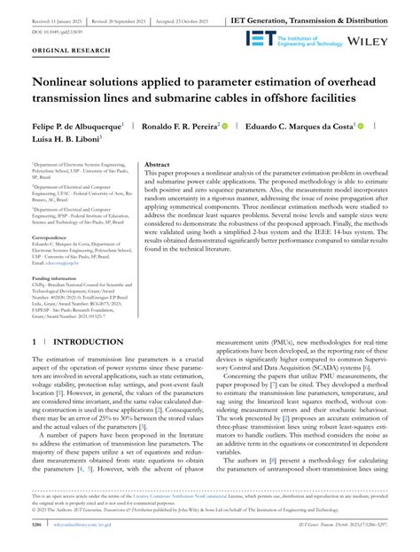 Pdf Nonlinear Solutions Applied To Parameter Estimation Of Overhead Transmission Lines And