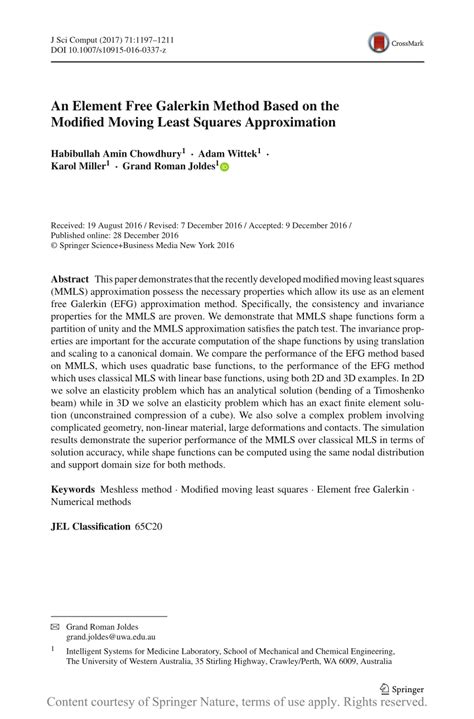 An Element Free Galerkin Method Based On The Modified Moving Least Squares Approximation